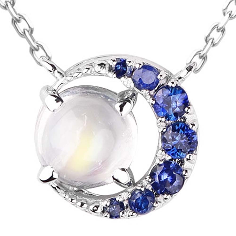 10K White Gold Moonstone Moon Necklace | Taiwantrade