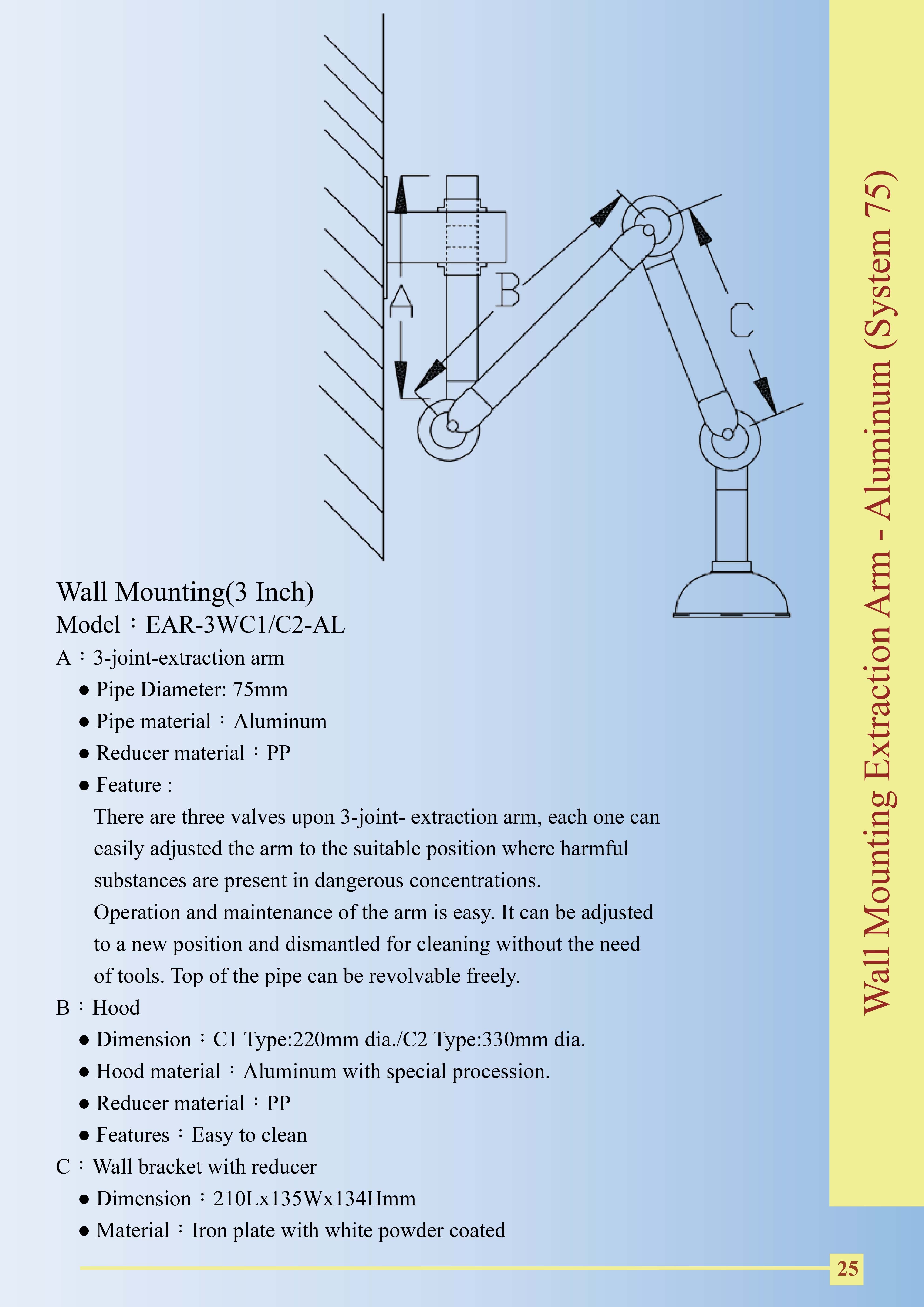 3Inch Wall Mounted Extraction Arm Hood | ENSHINE SCIENTIFIC CORPORATION