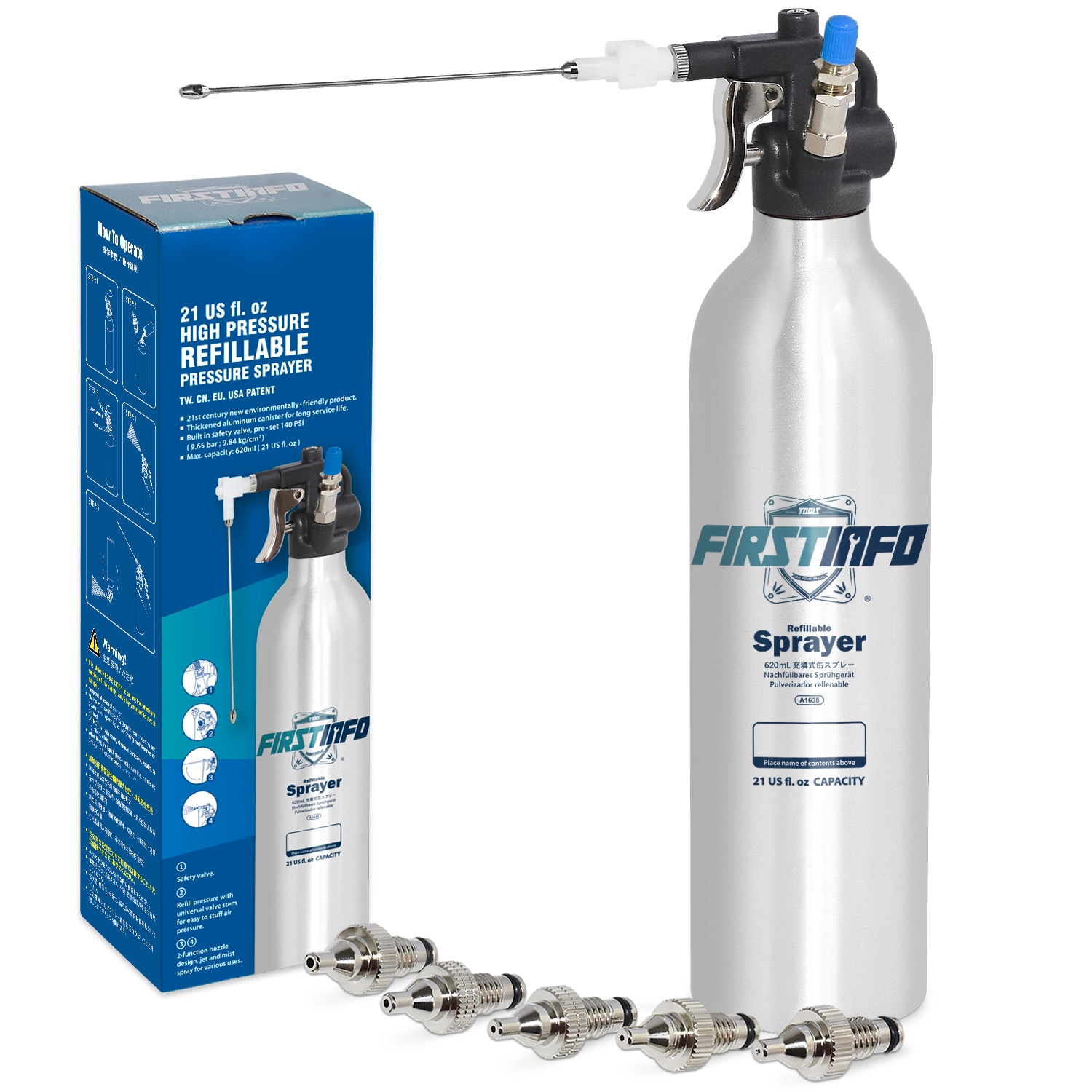 【FIRSTINFO】620c.c. Aluminum Aerosol Refillable Fluid Pressure Sprayer ...