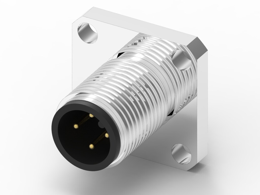 WP M12(M) 4PIN A-Coded Front Lock Solder Type(Square Flange)(Lock:M12*1 ...