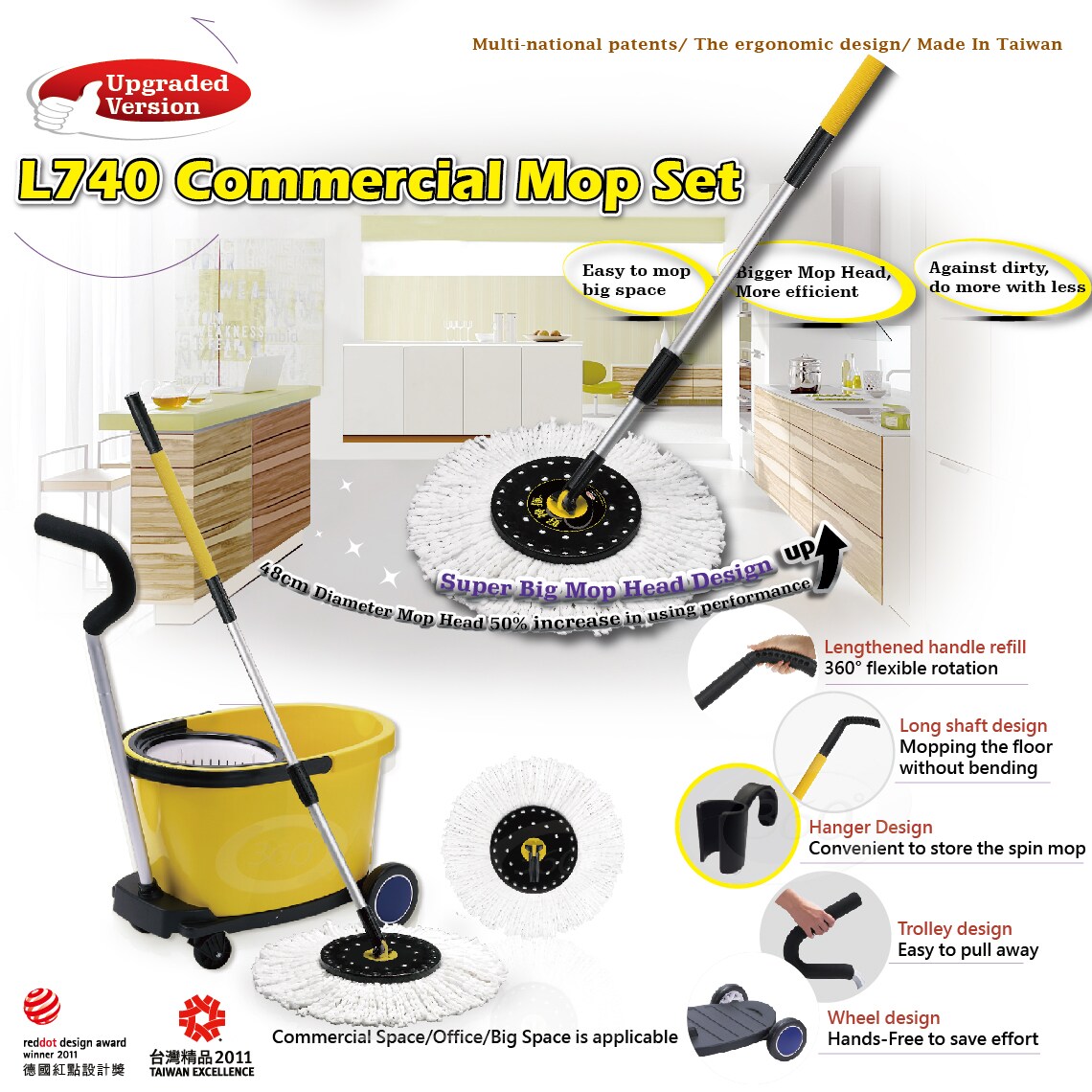 Commercial hand press system spin mop set larger capacity for ...