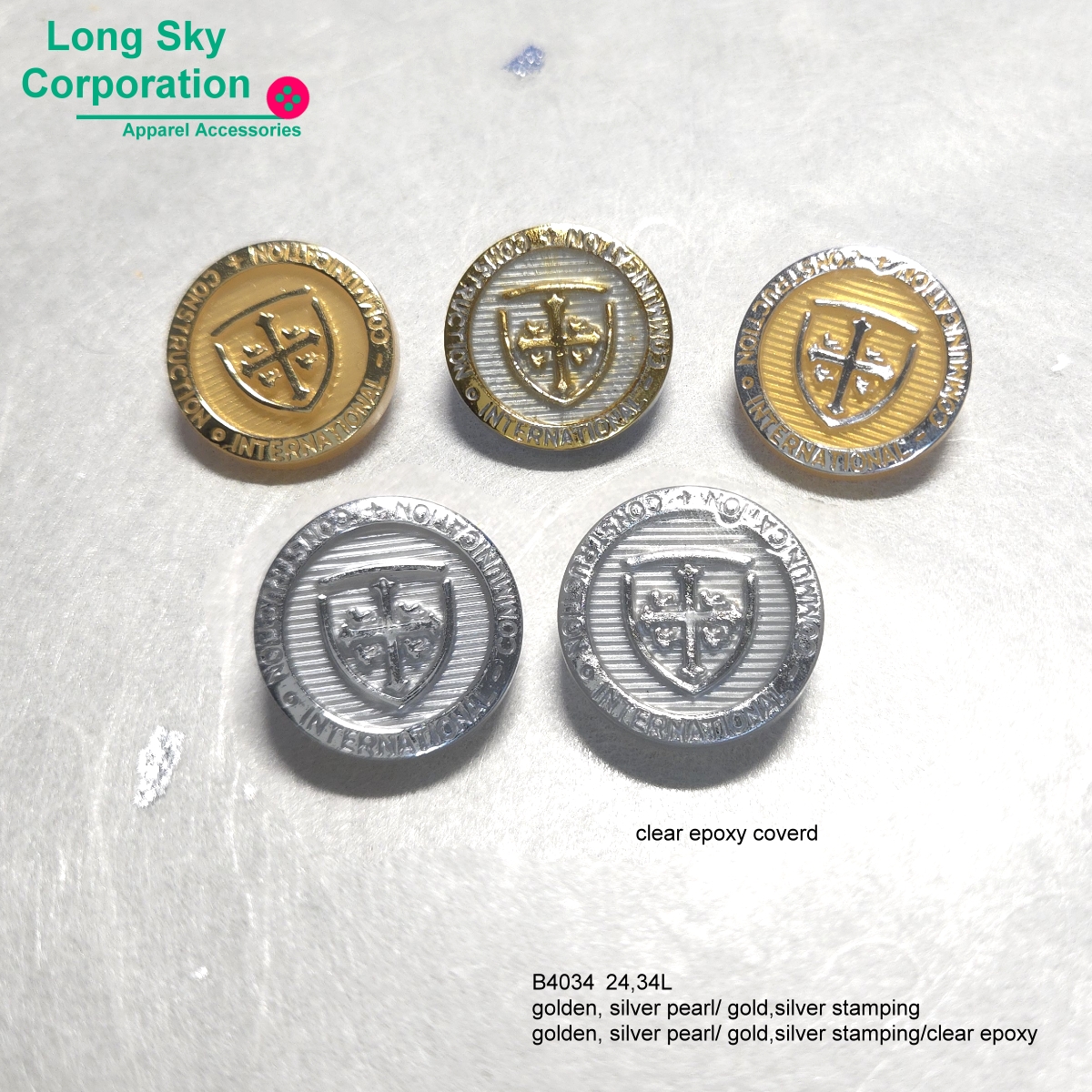 (B4034/24L,34L) hot stamping golden shield pattern button for men coat ...