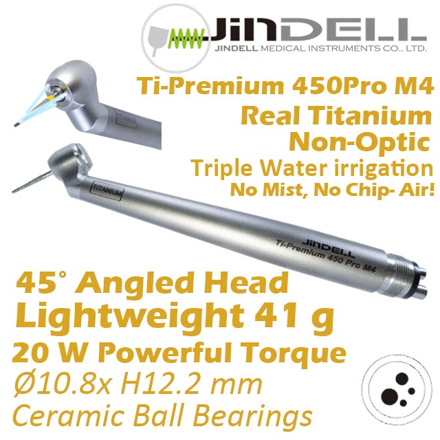 Ti-Premium 450Pro M4 - Titanium Grip & 45° Angled Head Non-Optic Dental ...