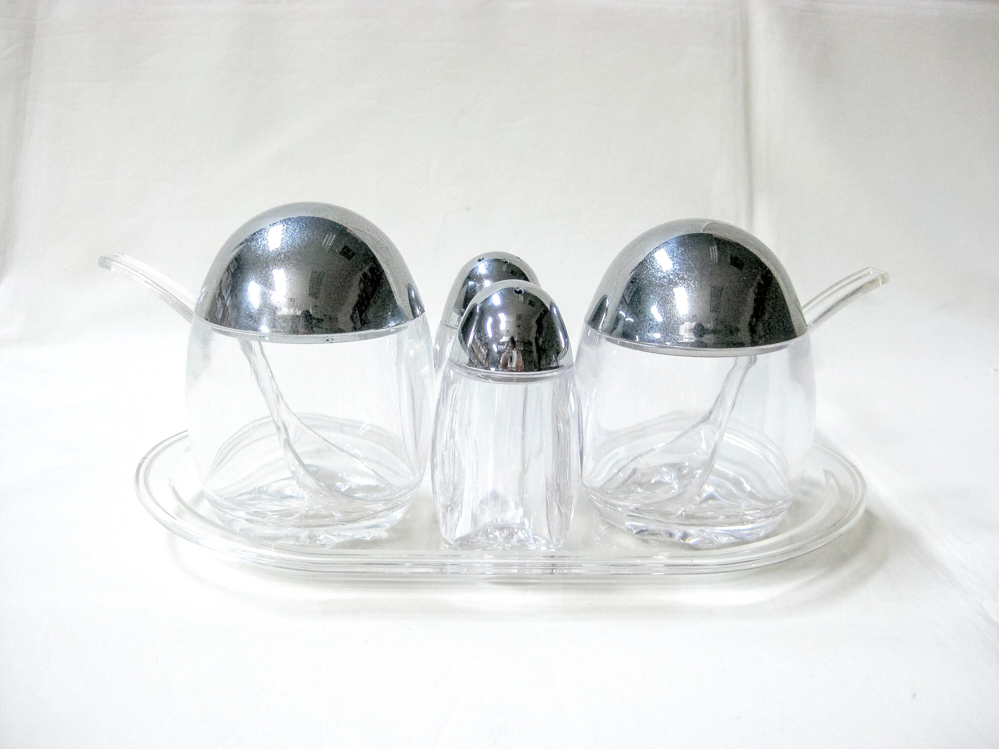 2 Pieces Acrylic Sugar Pot + Salt & Pepper Shaker Set with Acrylic Tray ...