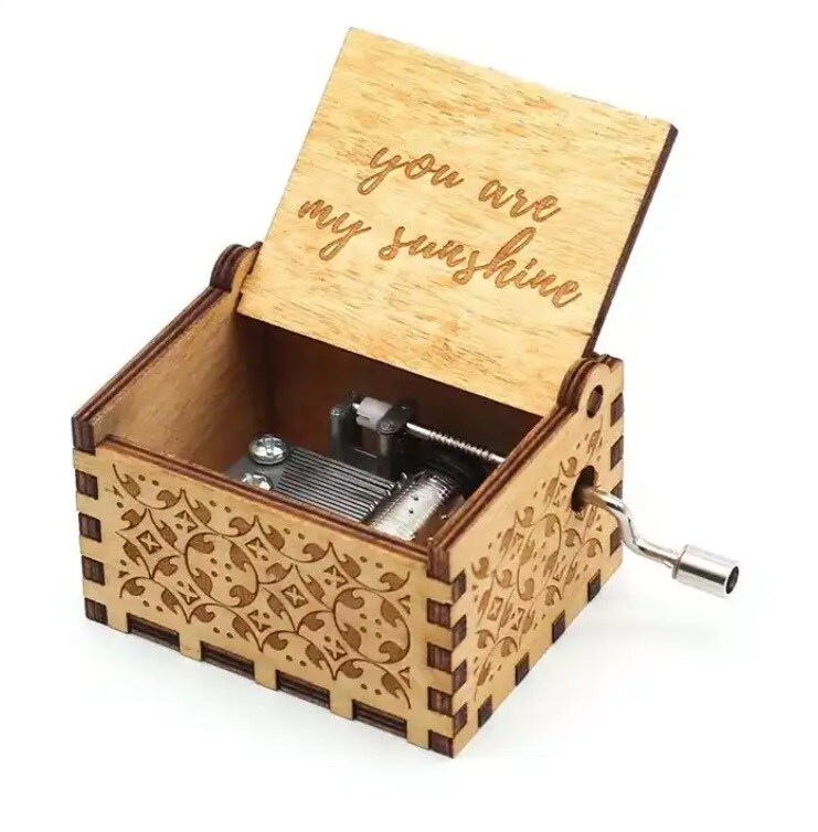 Wooden Music Box Hand Crank Laser Engraved Vintage Musical Box Small ...