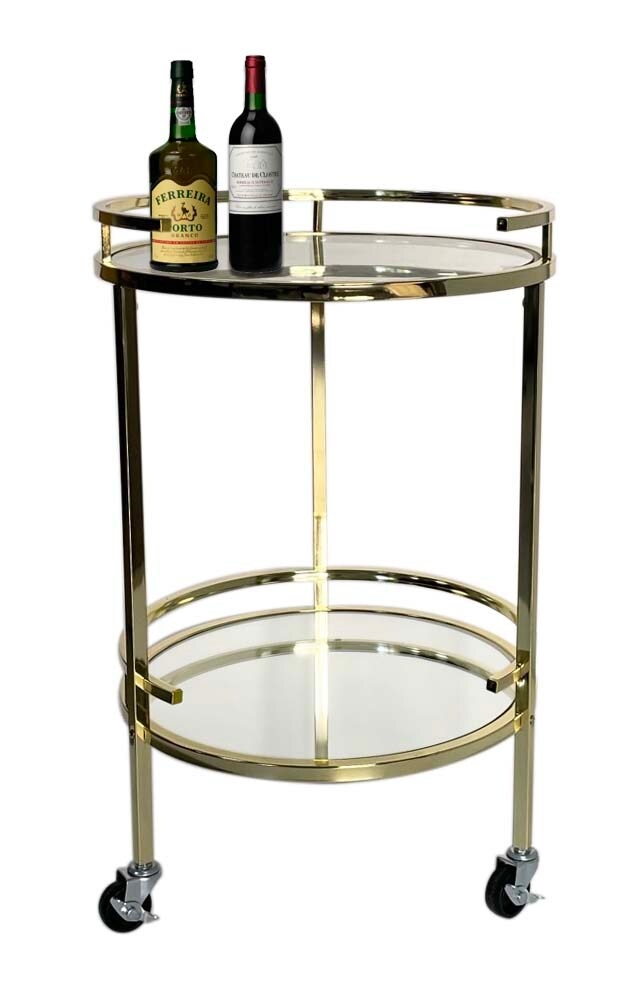 Drinks Trolley Gold with Two Glass Shelves, Mini Bar Cart | Taiwantrade.com