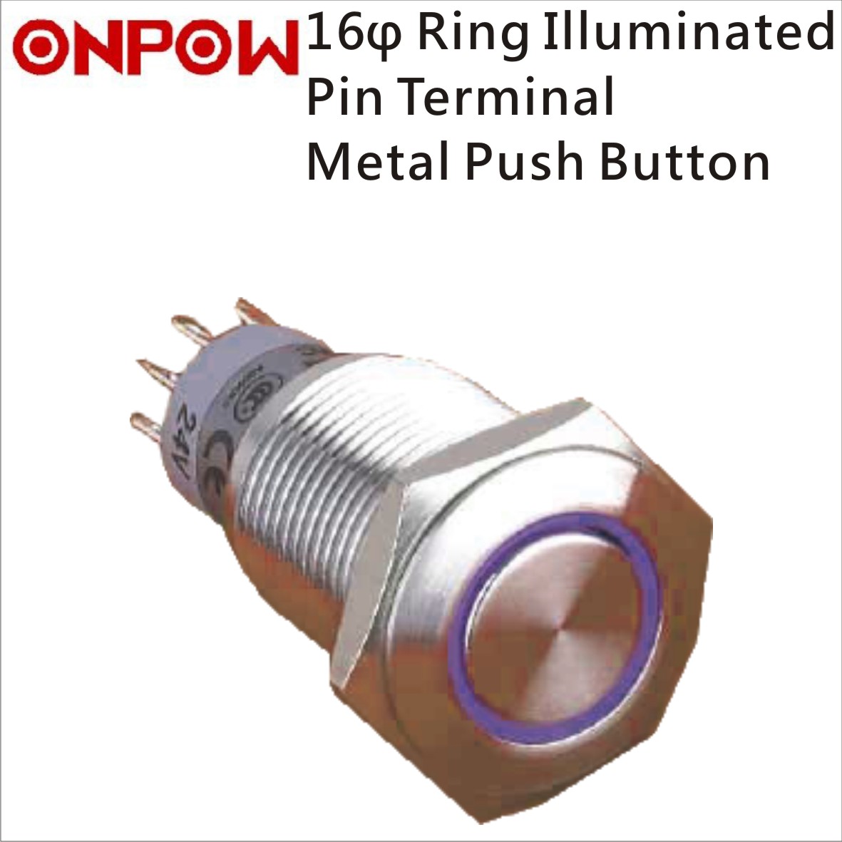 ONPOW 16mm Metal Push Button Switch Ring Illuminated Pin Terminal ...