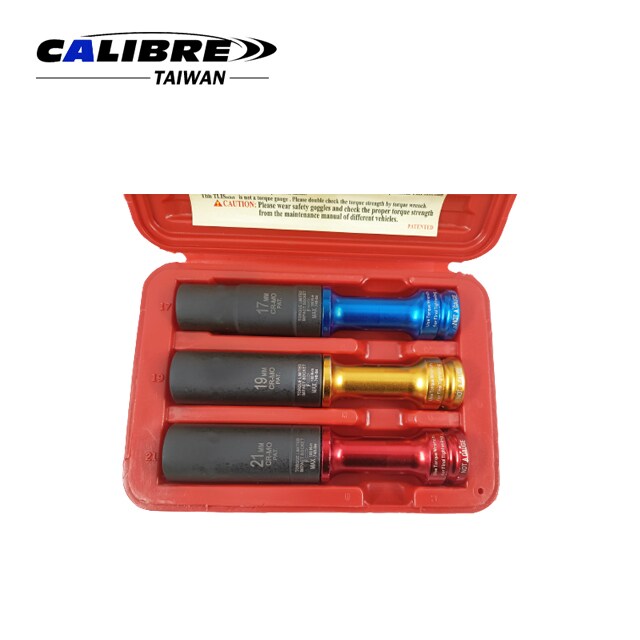 TAIWAN CALIBRE 3pc 1/2" Dr 17-19-21mm Wheel Lug Nut Extended Impact ...