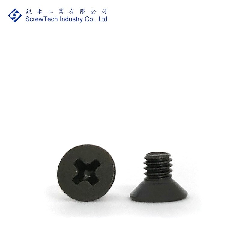 【ScrewTech】Flat Head, Phillips, M4x6, Machine Screw, Black Zinc Plated ...