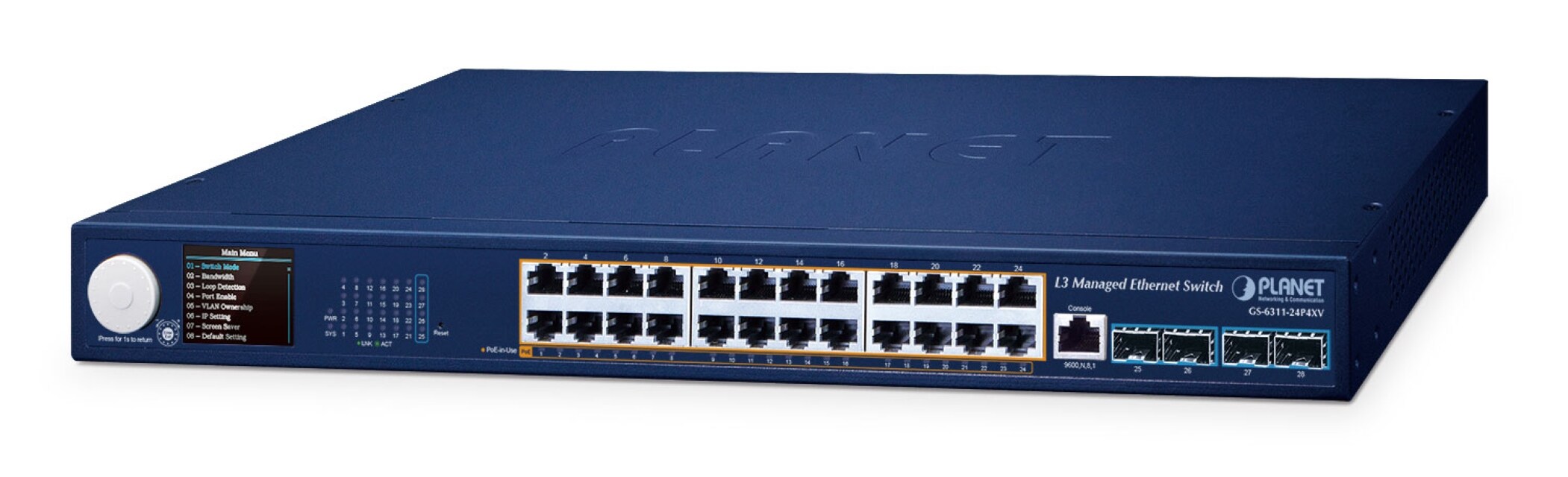 L3 24-Port 10/100/1000T 802.3at PoE + 4-Port 10G SFP+ Managed Ethernet ...