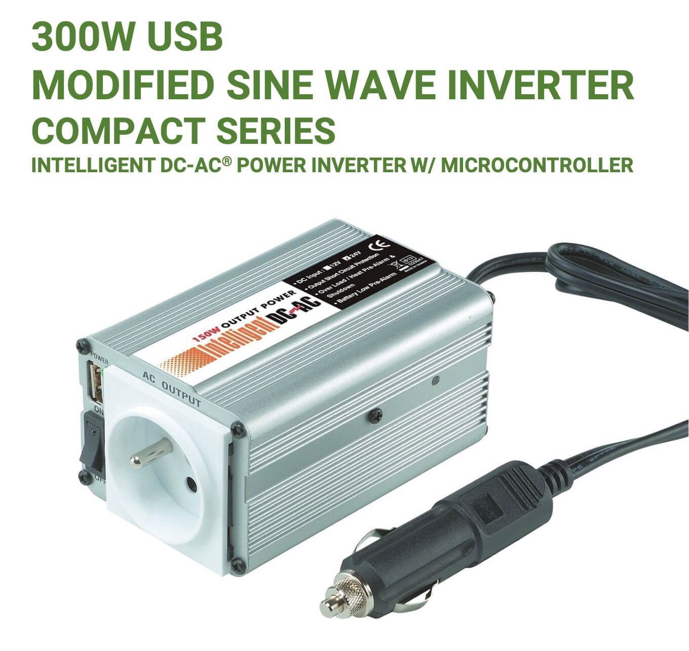 300W Power Inverter USB - Intelligent DC-AC® with Microcontroller ...