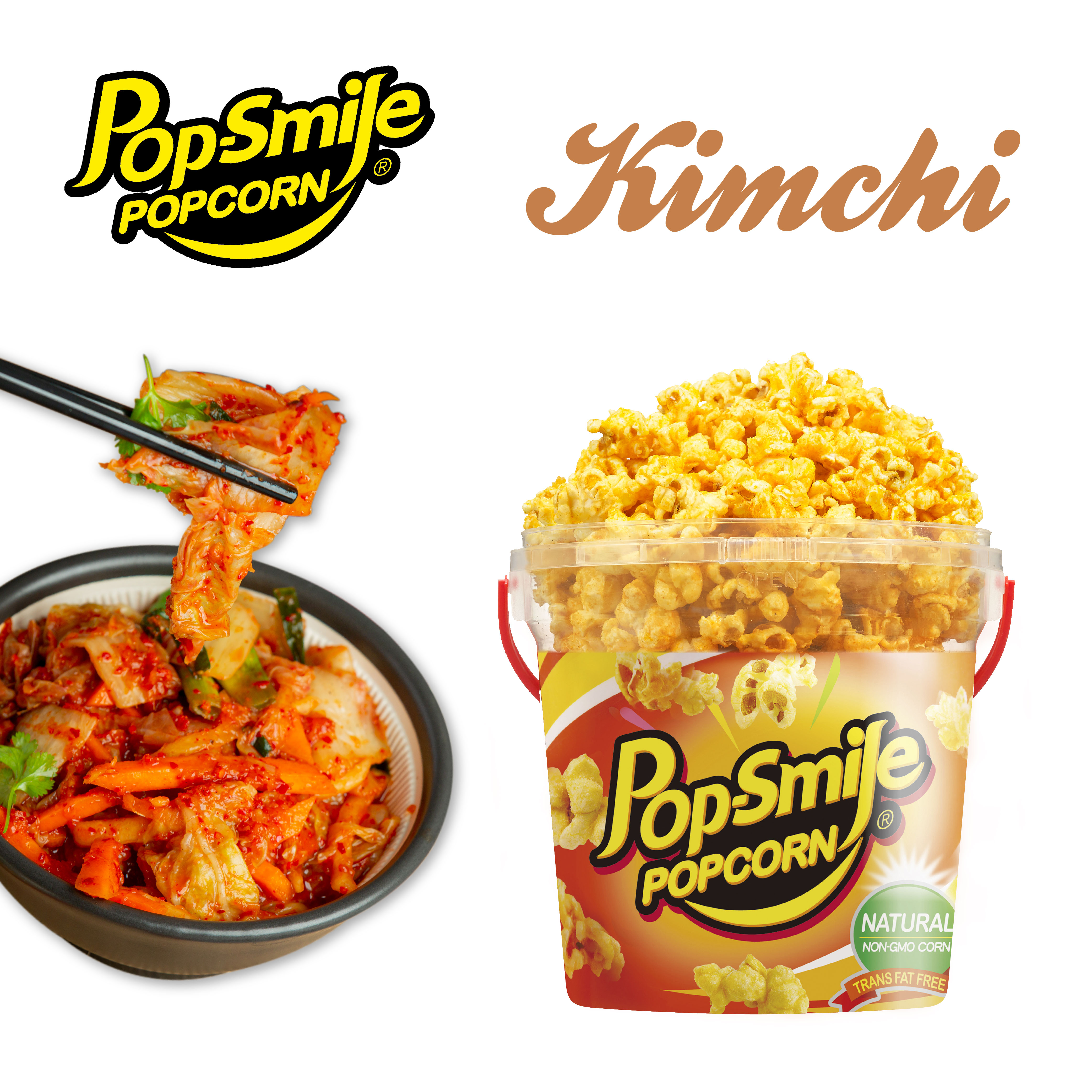 Pop-Smile Korean Kimchi Flavour Popcorn - Bucket | Taiwantrade.com