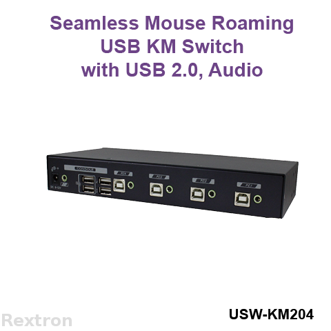 USB鍵鼠切換器, Audio, USB 2.0切換, 跨螢幕操作, 滑鼠漫遊, 熱鍵切換, 電視牆設置, USW-KM204-台灣經貿網