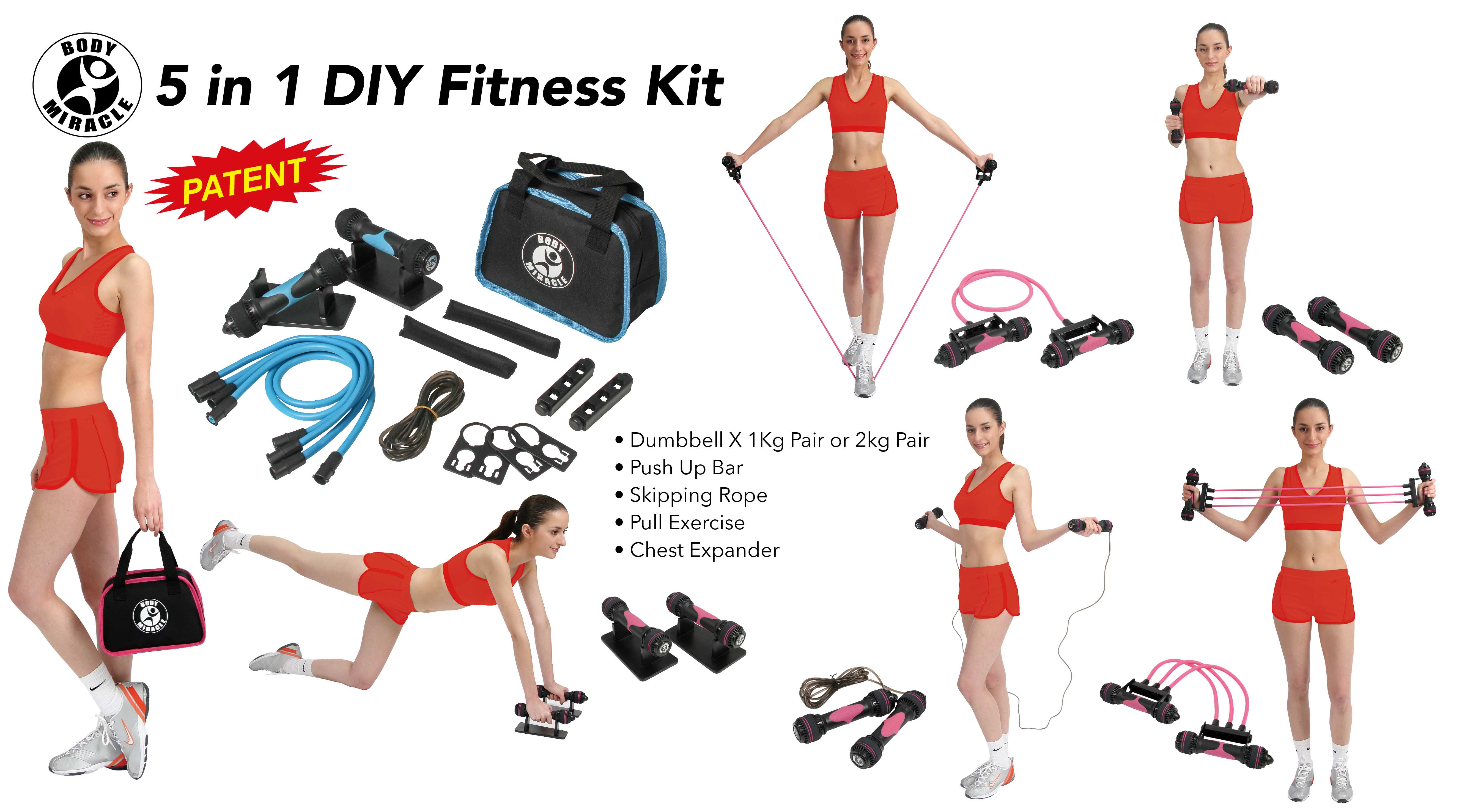 Body Miracle 5 in 1 DIY Fitness Set, jump rope, chest expander ...