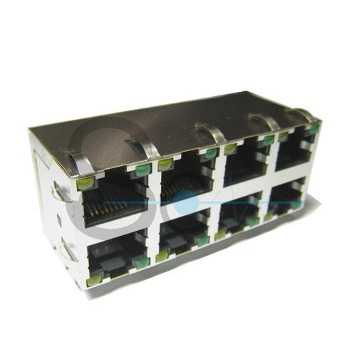 2x4 RJ45 LED Jack Connector STP-W/Top & Side Tabs-W/4 Groundings ...