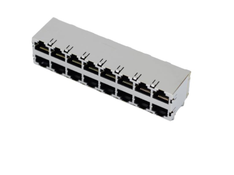 Connector, RJ45, 2X8 PORTS RIGHT ANGLE SHIELDED PCB JACK | Taiwantrade.com