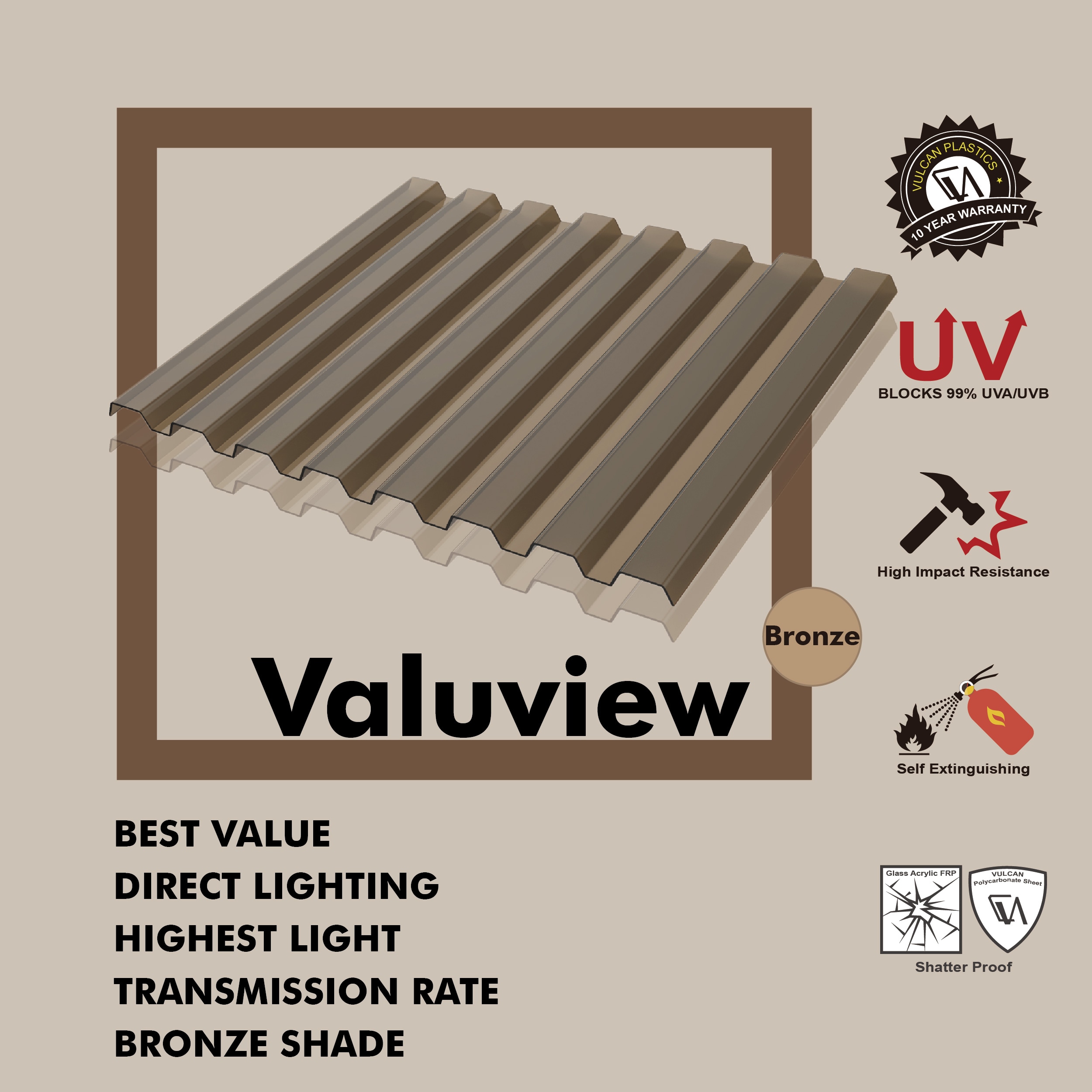 Bronze GRECA Profile Polycarbonate Sheet (Vulcan Valuview) | Taiwantrade