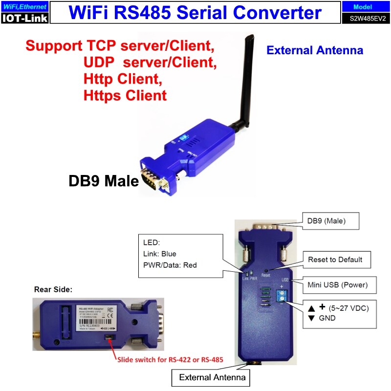 [External Antenna] WiFi RS-485 adapter, WiFi RS485 adapter, serial to WiFi converter | Taiwantrade