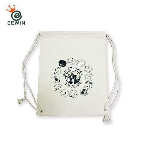 White Canvas Drawstring Backpack One Color Print Customized Supplier ...