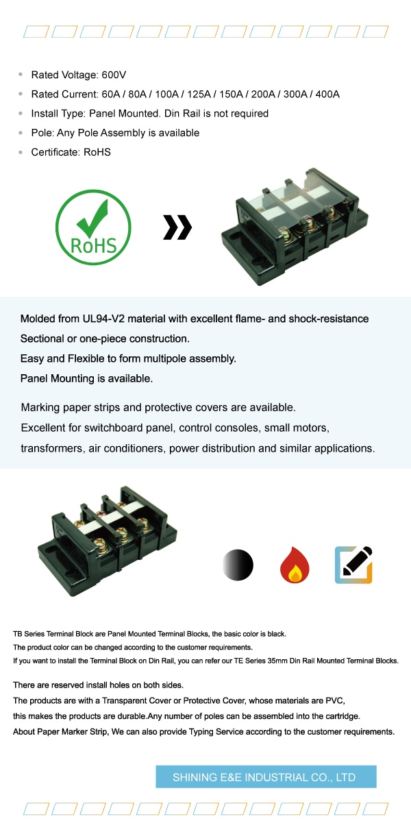 Panel Mounted 150A Any Pole PCB Screw less Wire Connector TB-150 ...
