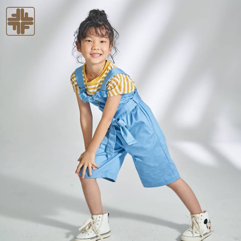 Sky Blue Ruffle overalls with Ribbon For Girls | Taiwantrade