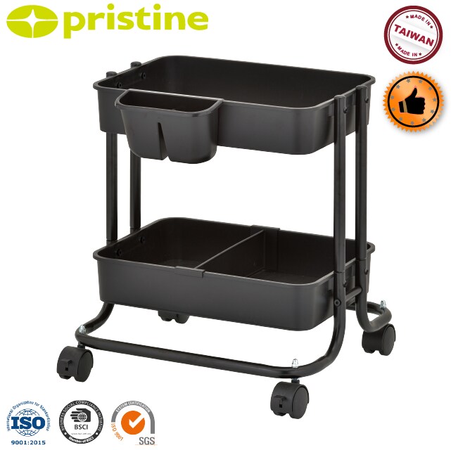 2-Tier Metal Utility Rolling Cart | Taiwantrade