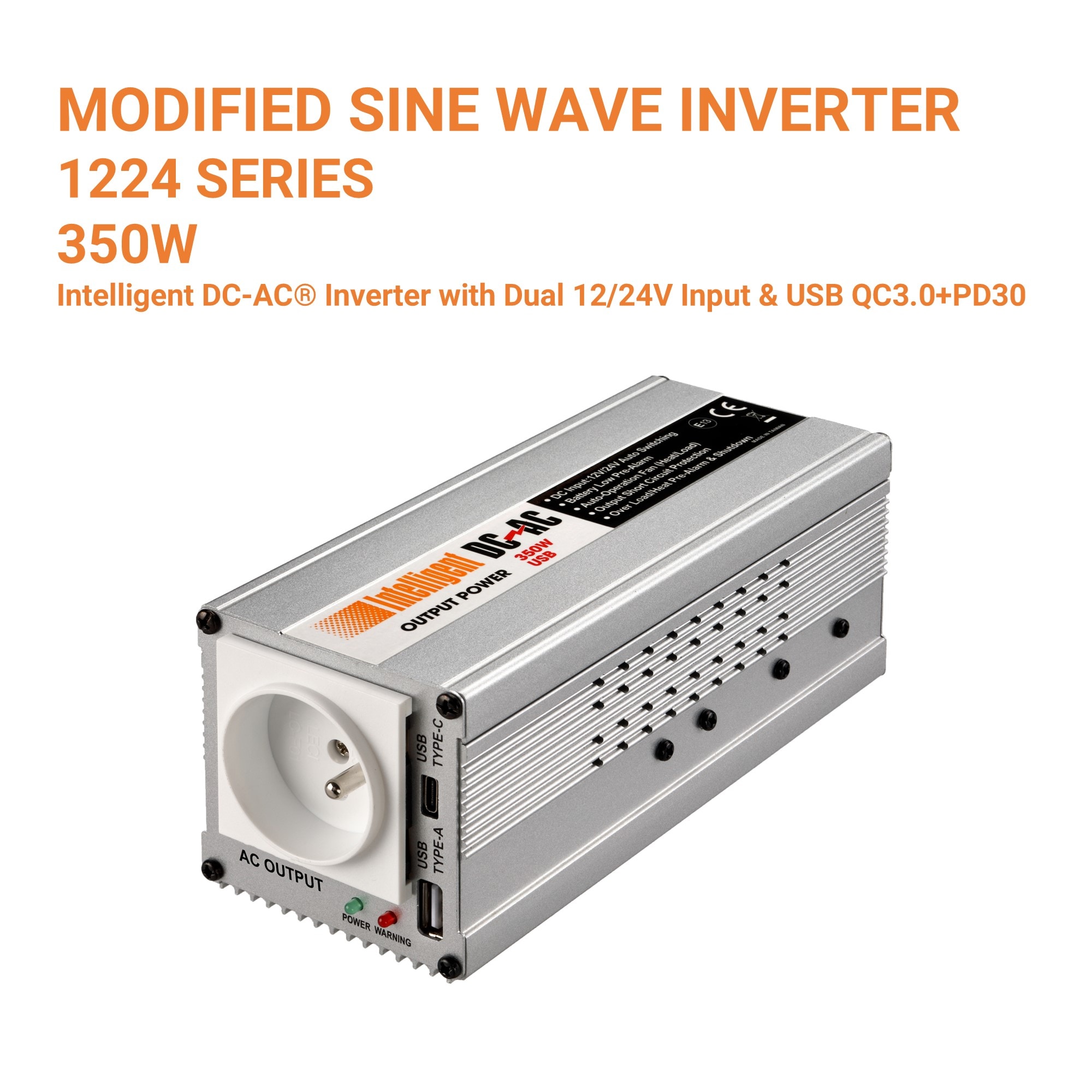 350W Intelligent DC-AC® Inverter with Dual 12/24V Input & USB QC3.0 ...