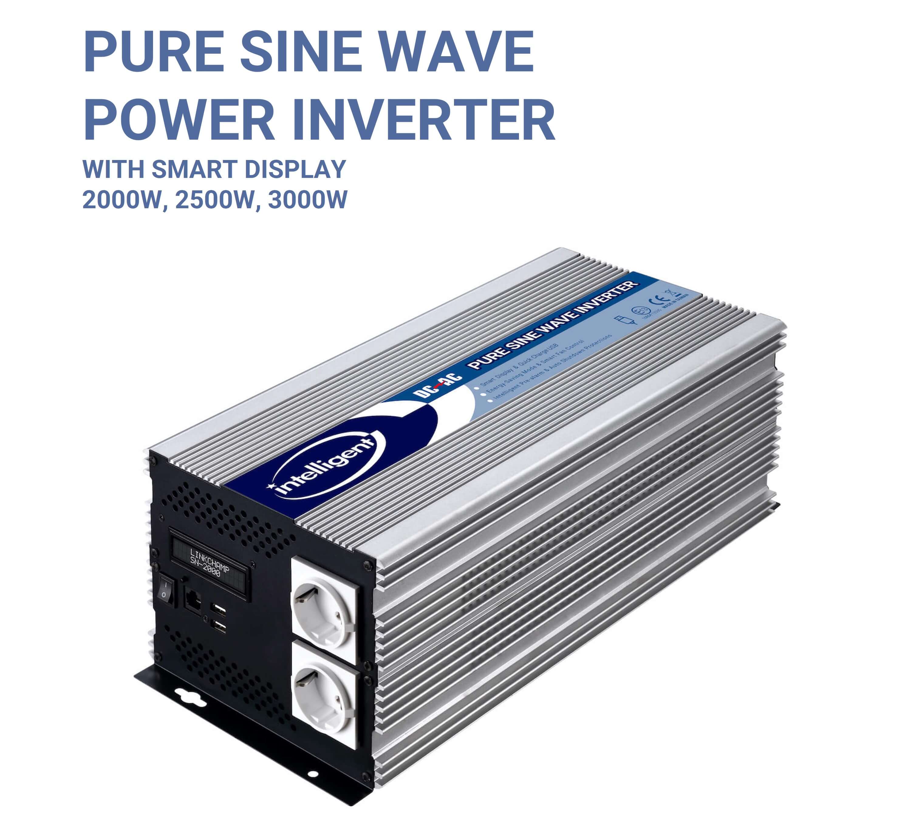 2000W Pure Sine Wave Power Inverter w/ Smart Display LCD/OLED ...