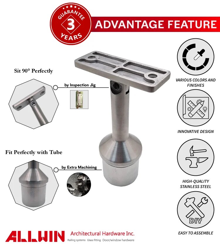 Round Tube Adjustable Handrail Support Saddle Stem Glass Railing ...