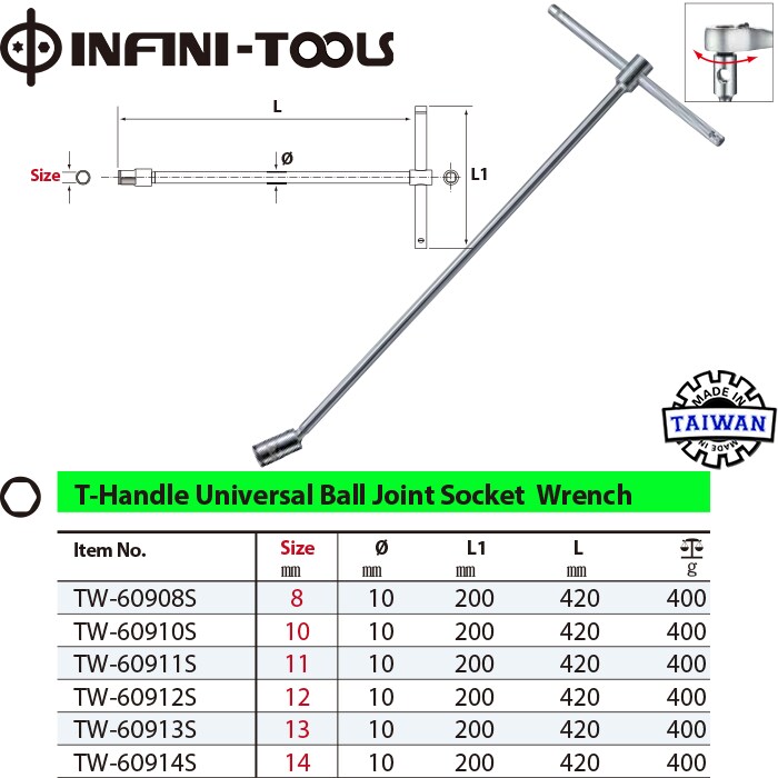 Professional Sliding T-Handle T-Bar Universal Ball Joint Socket Wrench ...