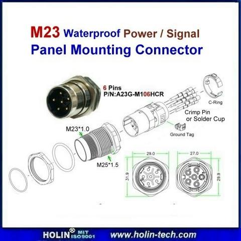 Waterproof M23 Power / Signal / Mixed Connector
