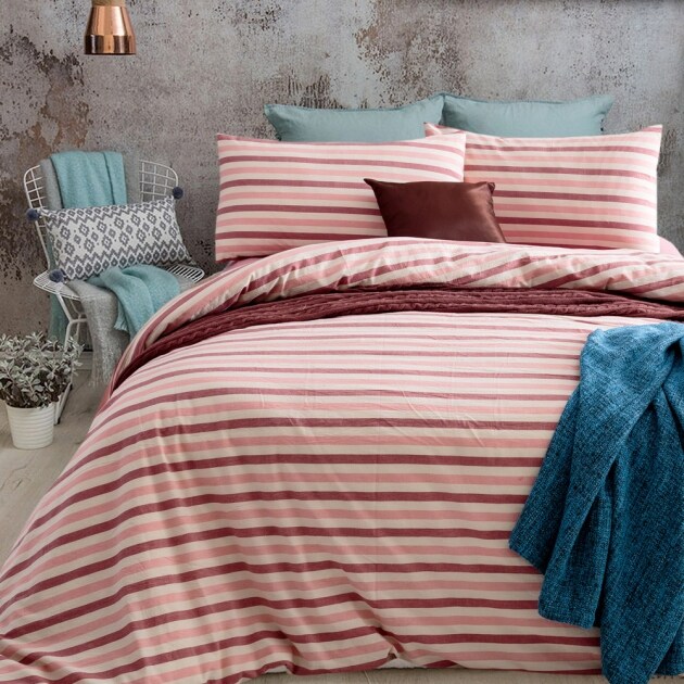 100 Washed Cotton 4 Piece Bedding Set With Duvet Cover Stripe 100 Washed Cotton 4 Piece Bedding Set With Duvet Cover Stripe