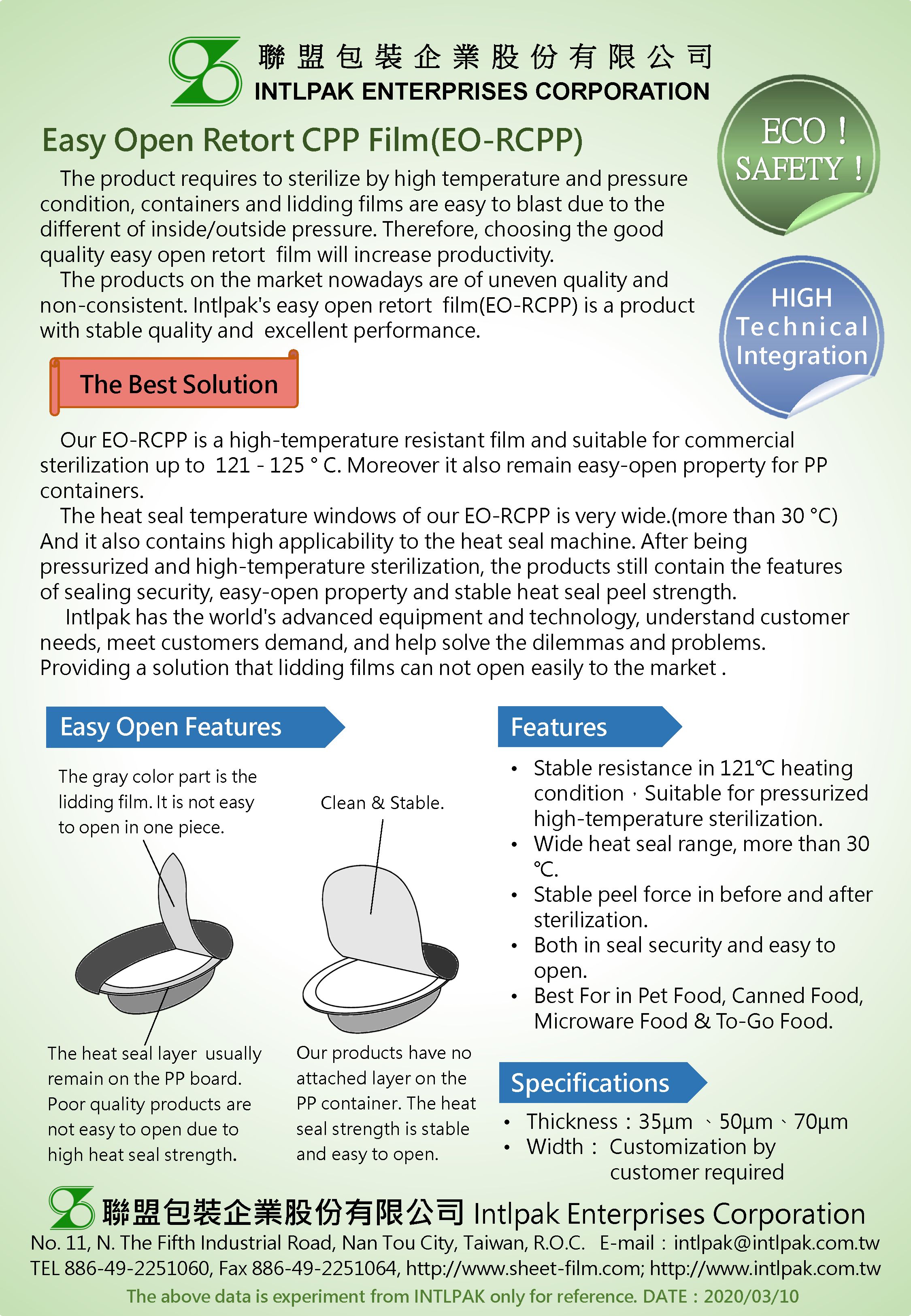 Retort Food Easy Peel Film (CPP) | Taiwantrade