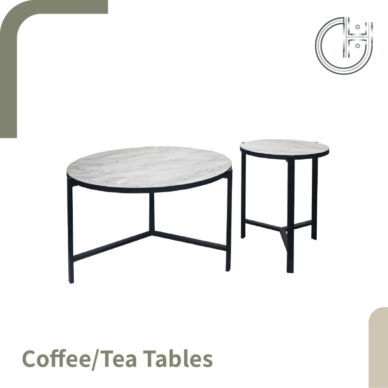 Round Wood Coffee Tables, Side Table for Living Room, Steel Frame(2 ...