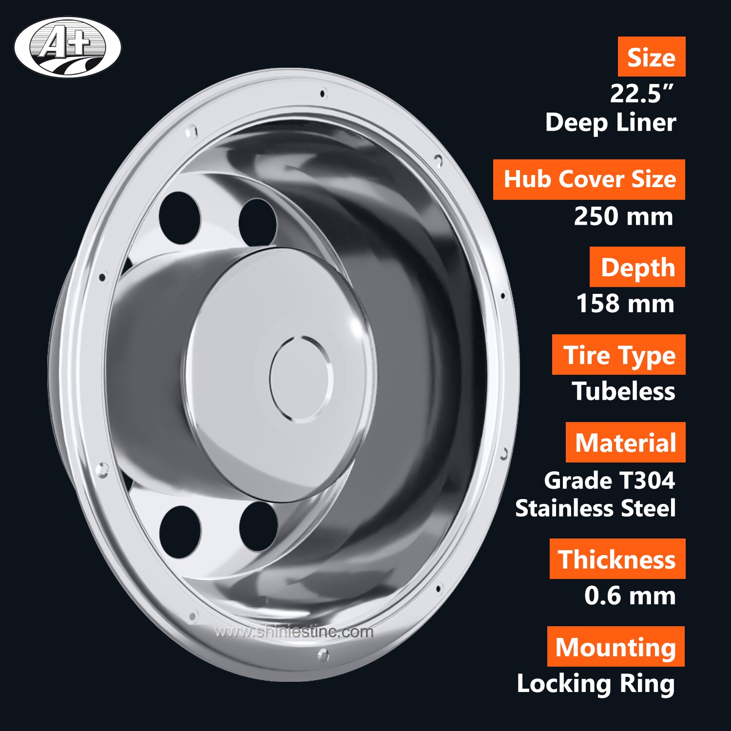 22.5 inch Truck Bus Trailer Rear Wheel Trim Cover Stainless Steel ...