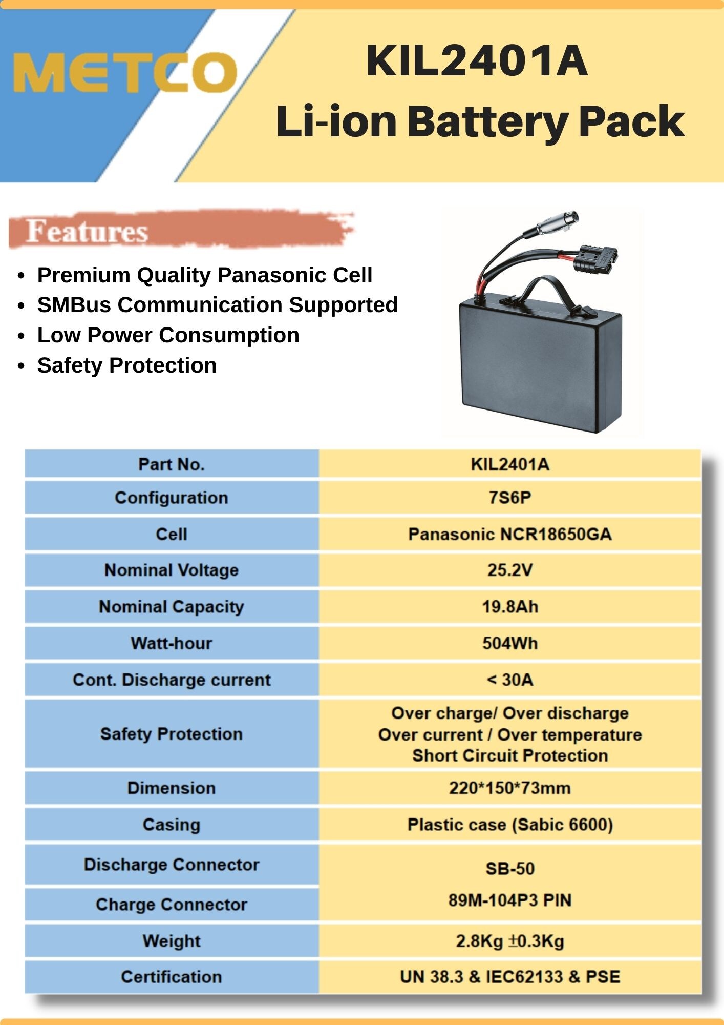 METCO KIL2401A- Li-ion Battery Pack 25.2V / 19.8Ah-維洋科技股份有限公司
