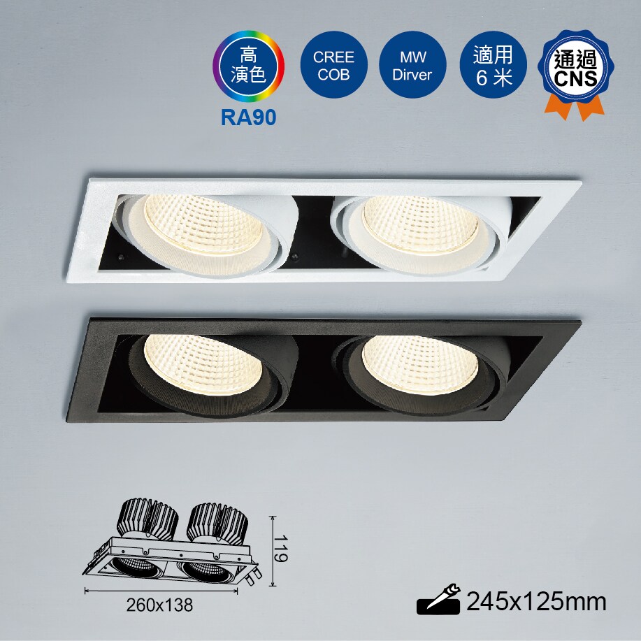 48W Twin Square Downlight - 4000K (Black) | Taiwantrade
