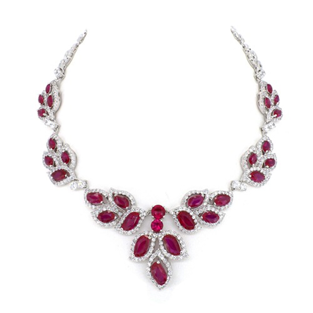 Kim's Fancy Ruby CZ Leaf Necklace Choker Chain | Taiwantrade.com