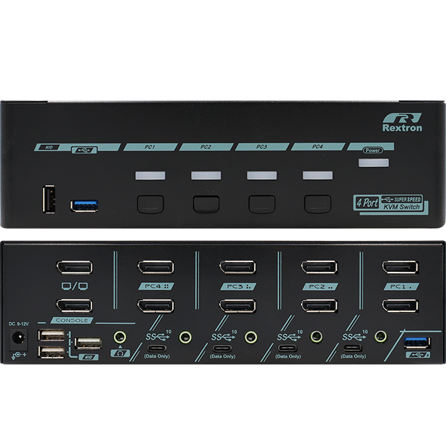 4 Ports Dual Monitor 8K DisplayPort 1.4 KVM Switch With USB 3.2 Gen 2 ...