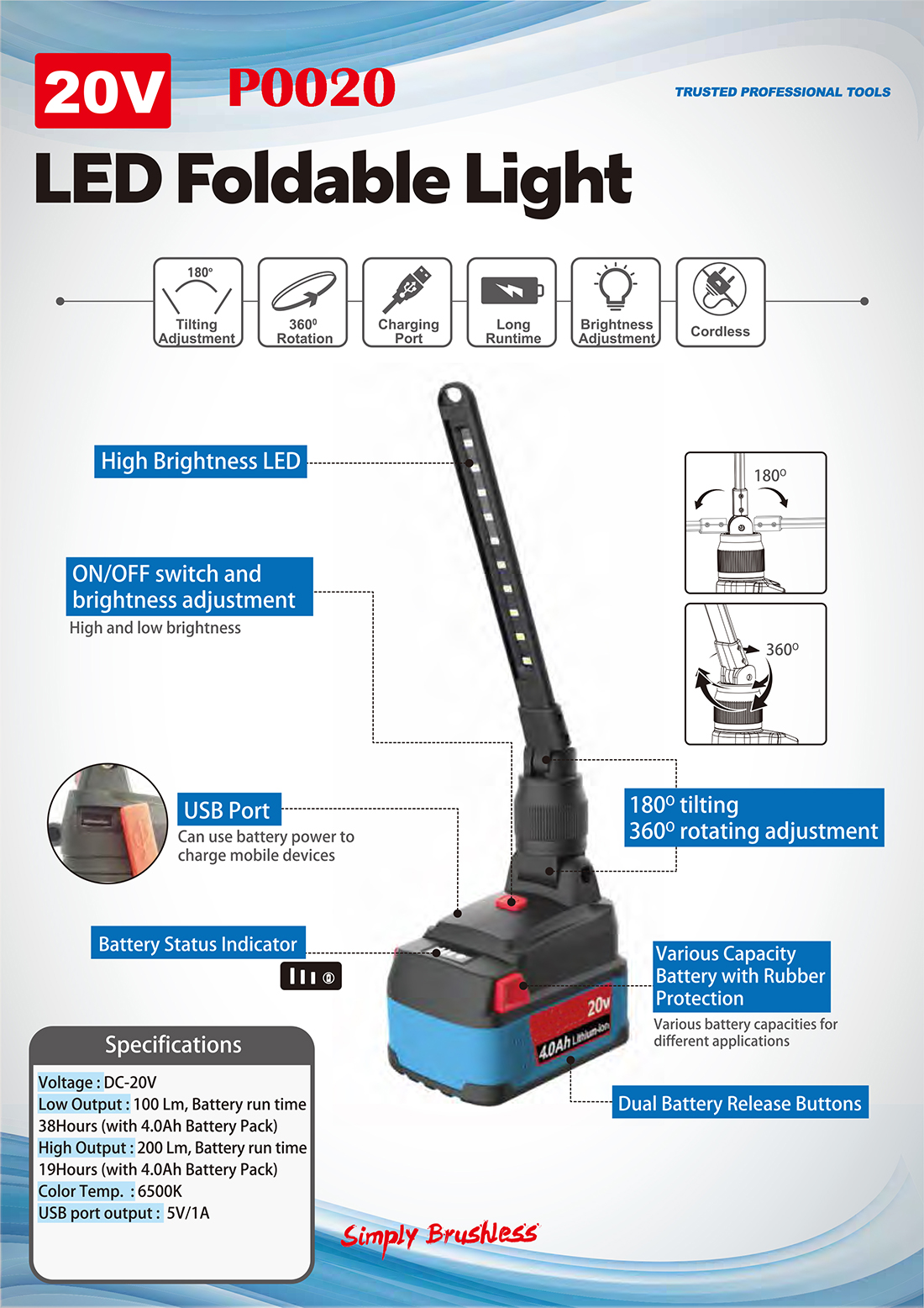 20V LED Foldable Light | Taiwantrade.com
