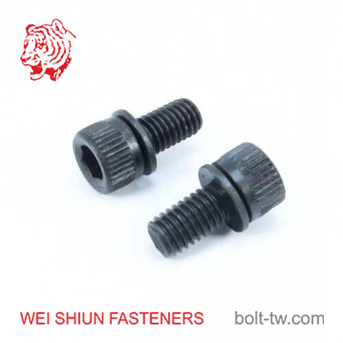 Bolt cap screw knurled head with flat washer 10.9 black oxide m3x10 ...