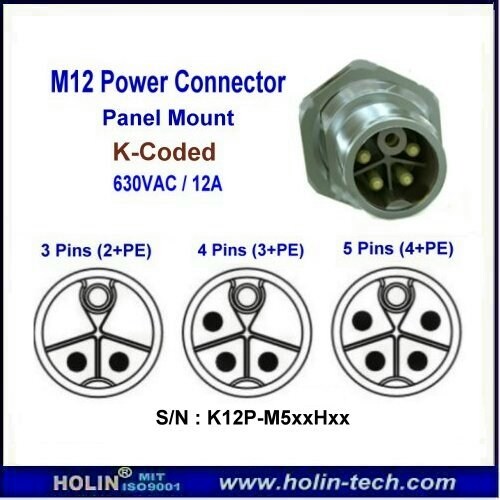 M12 K-Coding Power Connector, Male Connector & Molded Cable Assembly ...