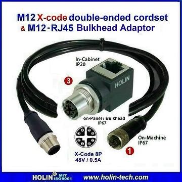 X-code M12 Industrial Gigabit Speeds Ethernet Connector for PoE Switch ...