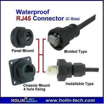 Waterproof RJ45 Connector System, includes Field Installable Cable ...