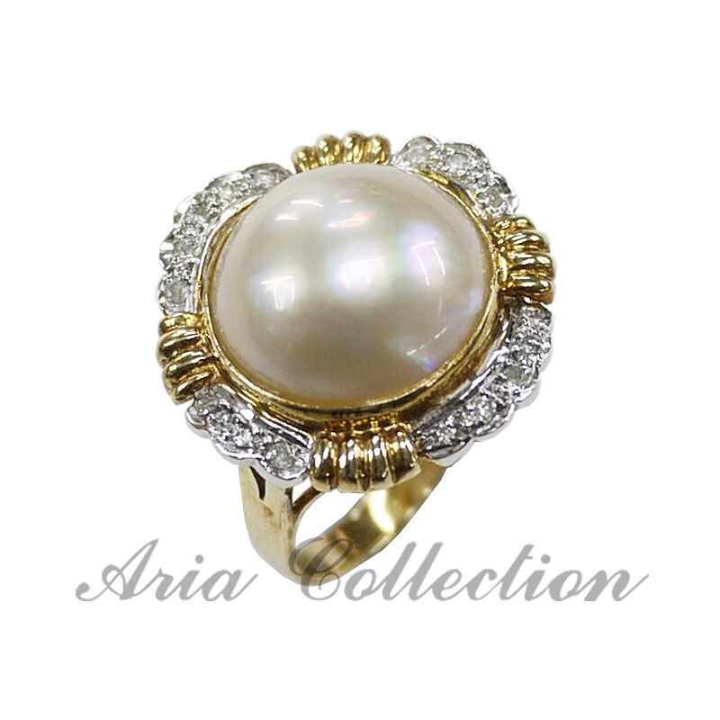 14mm Mabe pearl with diamond 14K gold ring | Taiwantrade