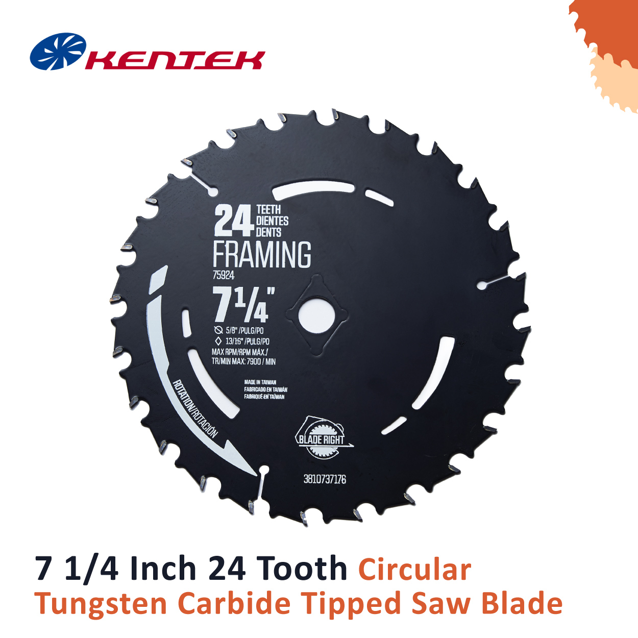 7 1/4 Inch 24 Tooth Circular Tungsten Carbide Tipped(TCT) Saw Blade ...