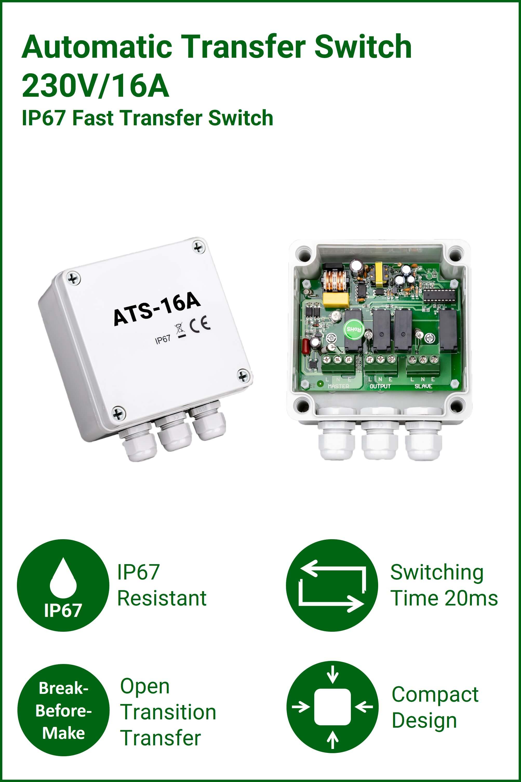 Automatic Transfer Switch 16A 230V IP67 ATS-16A | LINKCHAMP CO., LTD.