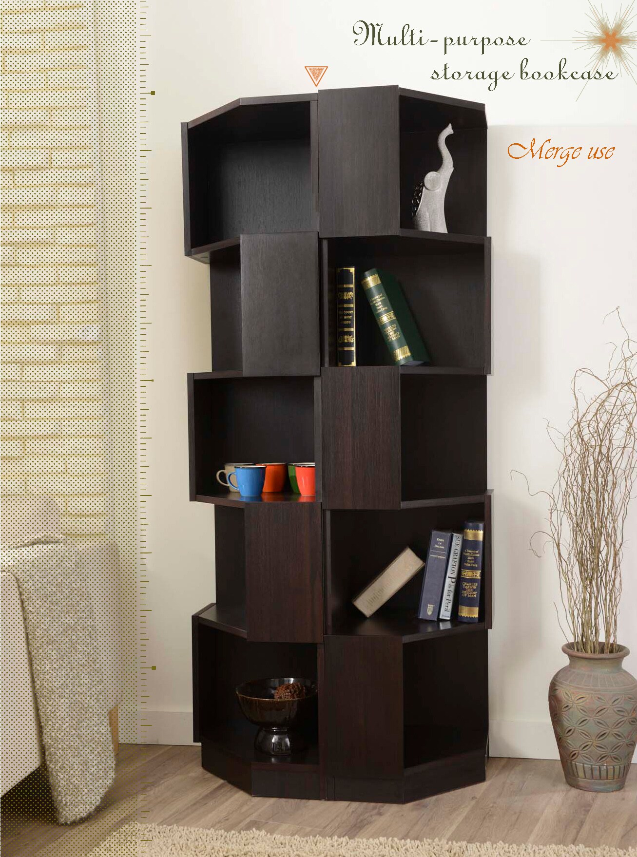 Bassey 5-Shelf Bookcase Display Stand, Espresso | Taiwantrade