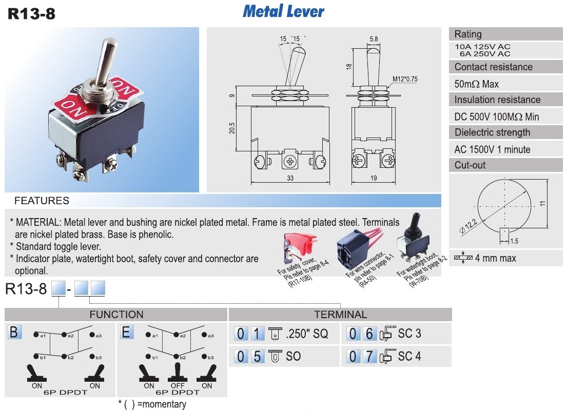 Toggle Switch AC SCI R13-8 | SHIN CHIN INDUSTRIAL CO., LTD.