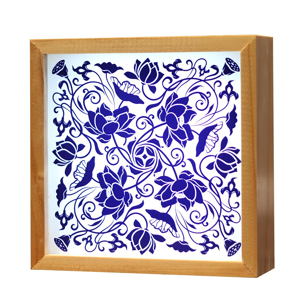 6" Blue and White Porcelain Style Wooden LED Light Box | Taiwantrade